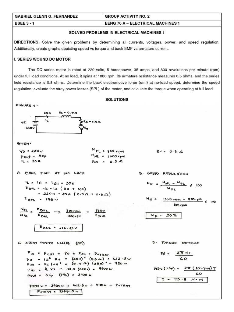 Electrical Machines Problem Solving | PDF | Electric Motor | Volt