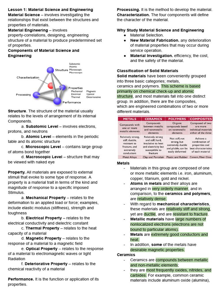 MatSci Reviewer Lesson 1-3 | PDF | Crystal Structure | Materials Science