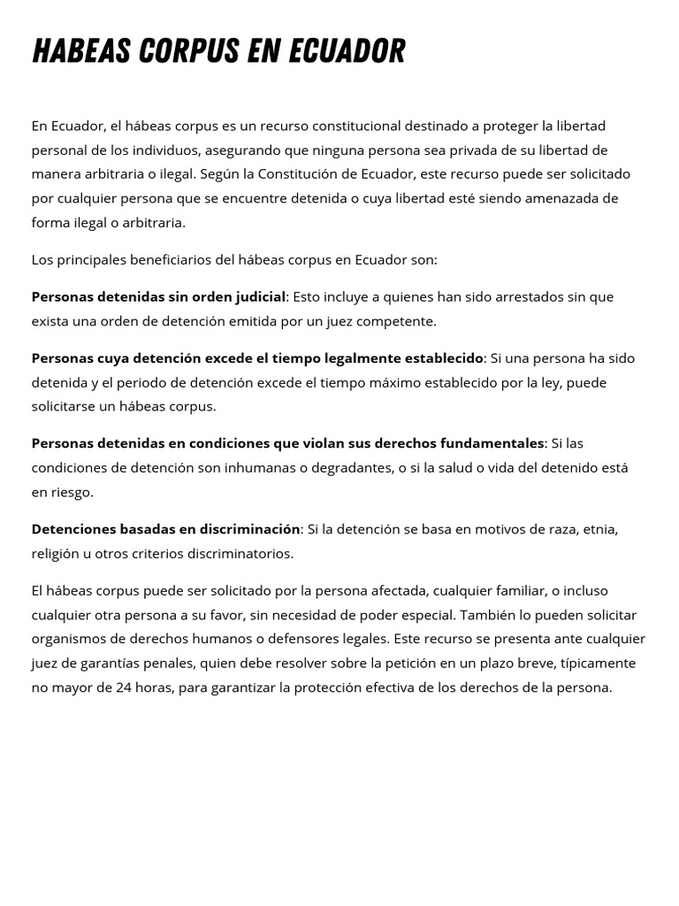 Hábeas Corpus en Ecuador: Protección Legal | PDF