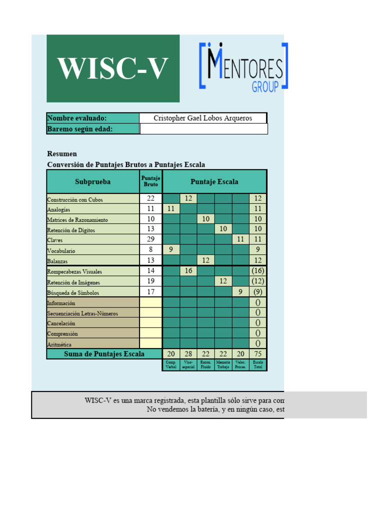 Plantilla WISC-V Adipa (1) | PDF