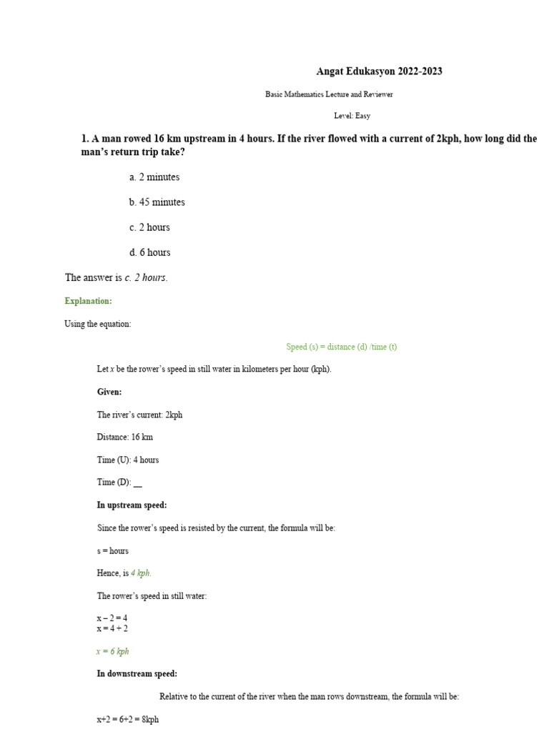WEEK 1 (Math) | PDF | Speed | Mathematics