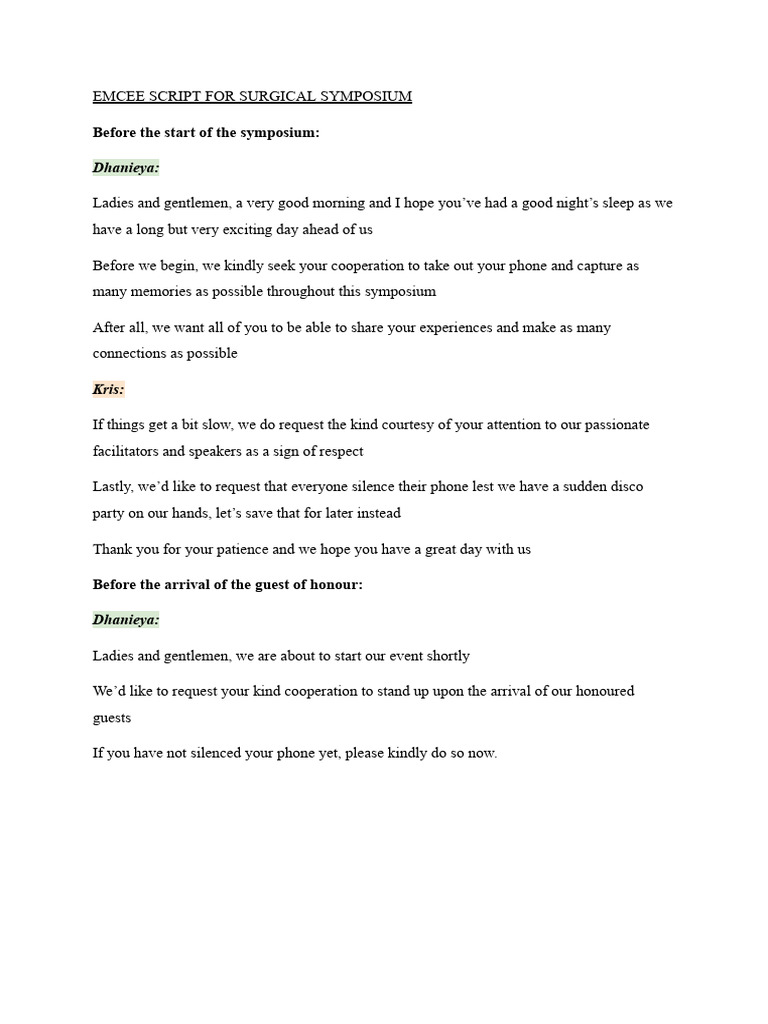 DAY 2 Emcee Script For 4th Annual MSSSymposium | PDF | Surgery | Medicine