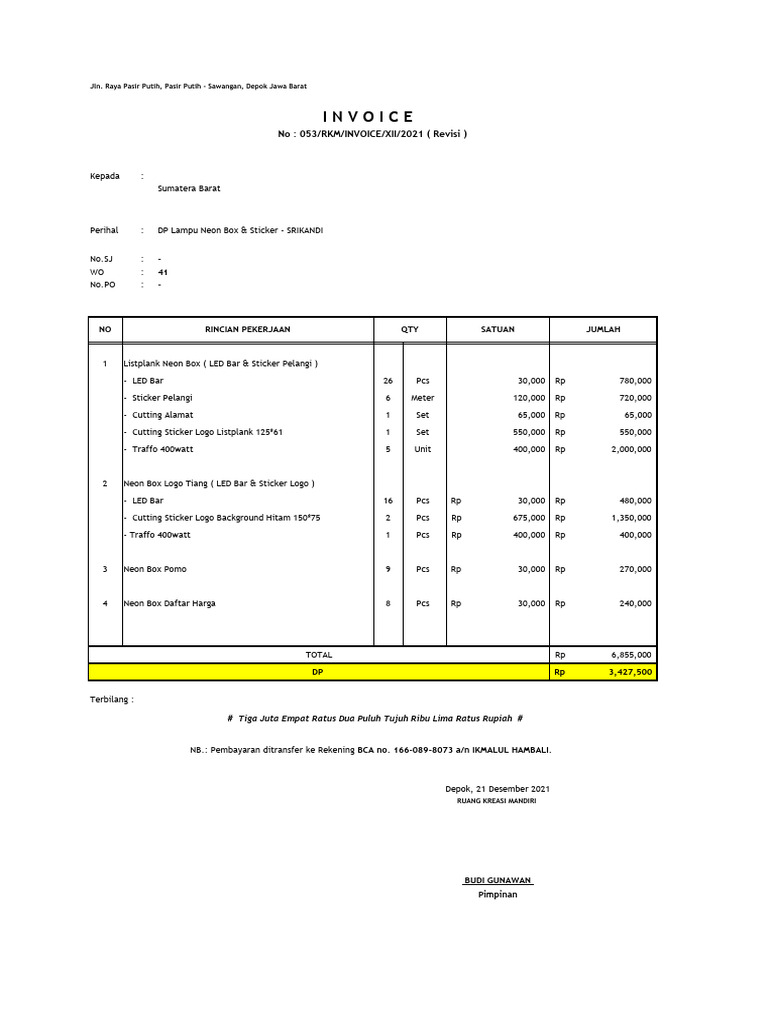 Invoice DP Neon Box dan Sticker | PDF