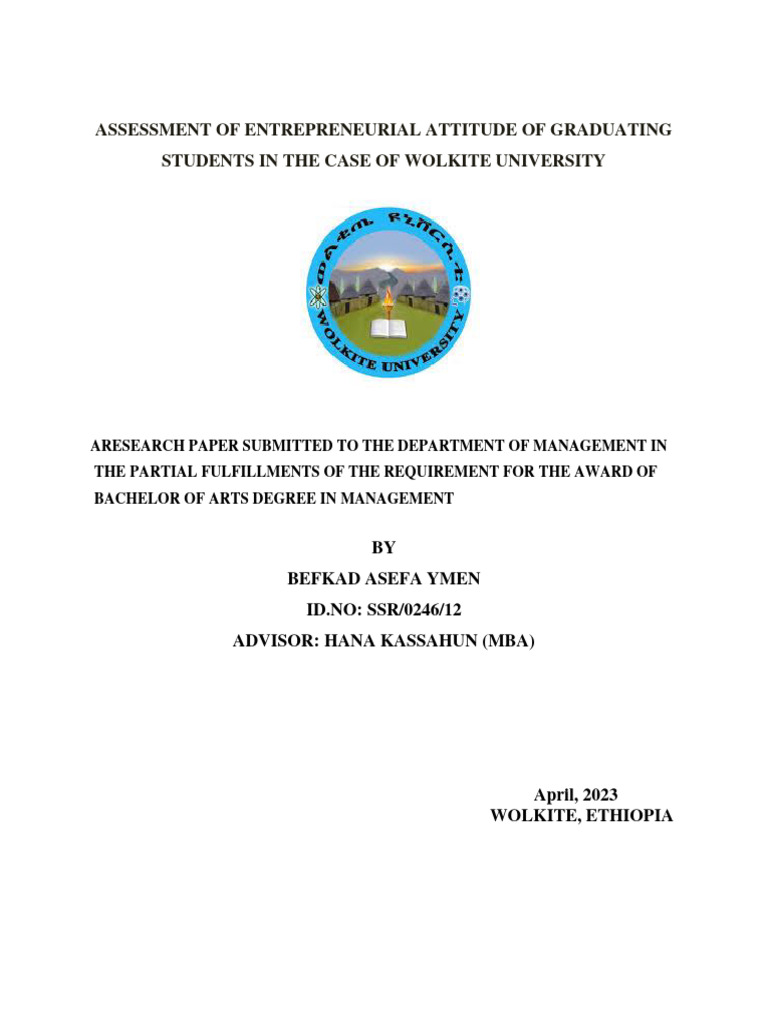 Befkad Asefa Final Research PDF | PDF | Entrepreneurship | Attitude (Psychology)
