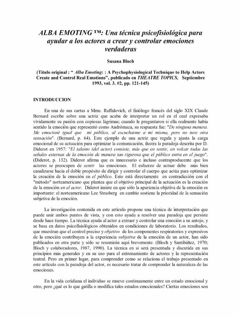 Alba Emoting Una Técnica Psicofisiológica para Entrenar Actores | PDF Alba Emoting Una Técnica Psicofisiológica para Entrenar Actores | PDF