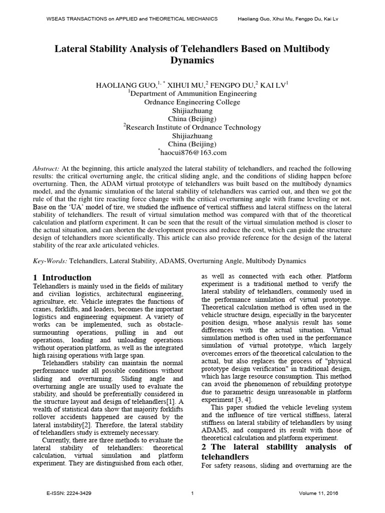 Lateral Stability Telehandler | Download Free PDF | Simulation | Friction