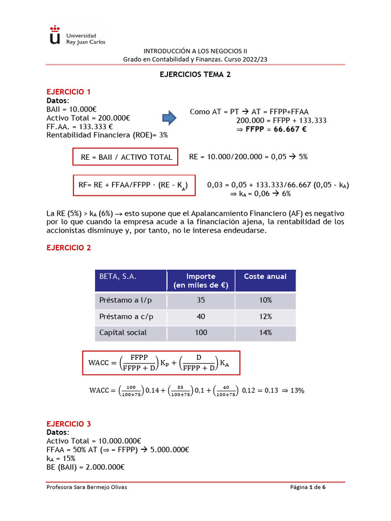 Intro A Los Negocios II - Ejercicios T2 - Solucion | PDF | Capital de trabajo | Contabilidad ...