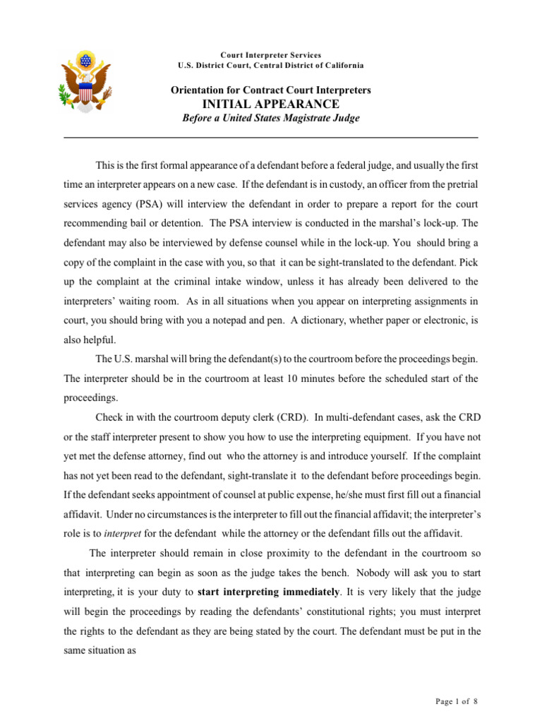 Interpreter Guidelines for Initial Appearances | PDF | Preliminary ...