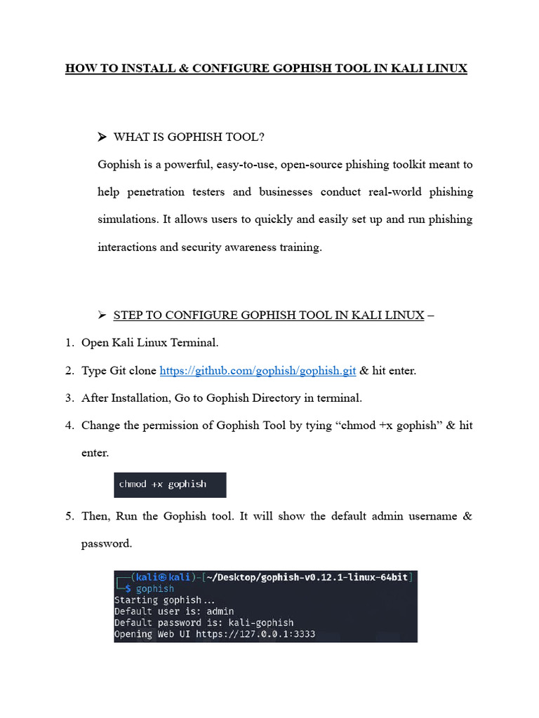 Task 2 - How To Install & Configure Gophish Tool in Kali Linux Report | PDF | Phishing | Password