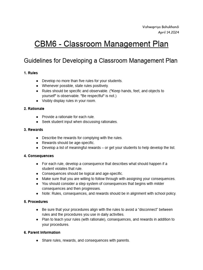 cbm6 - classroom management plan | PDF | Classroom Management ...