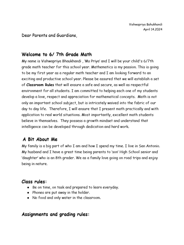 cbm9 - Welcoming Parent Letter | PDF | Cognition | Behavior Modification