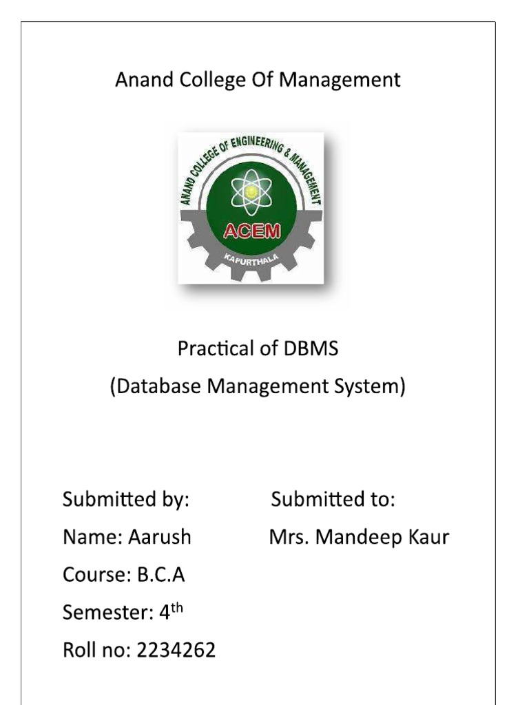 Front Page of Practicals | PDF