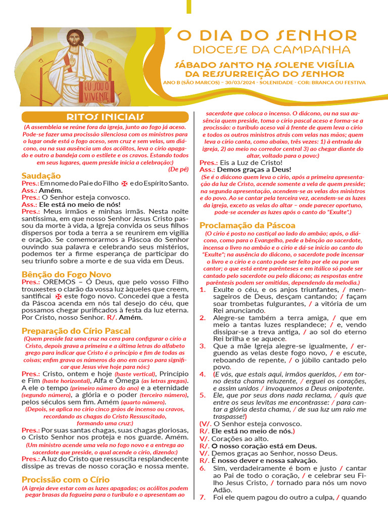 Missa Vigilia Pascal Ano B 30-03-2024 | PDF | Batismo | Páscoa