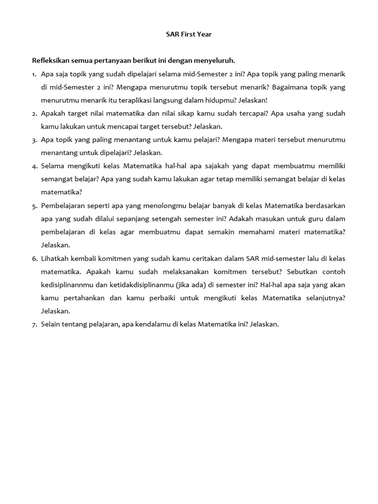 Sesi 1 - Template SAR First Year | PDF