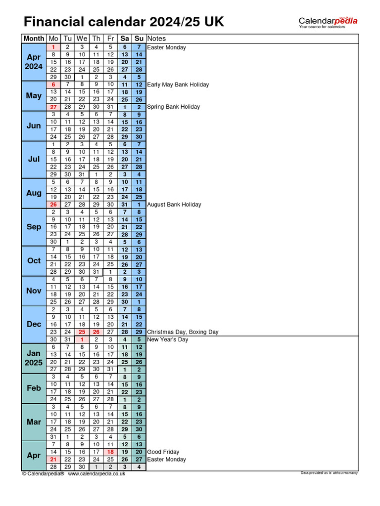Financial Calendar 2024 2025 Portrait Continuous | PDF | Observances ...