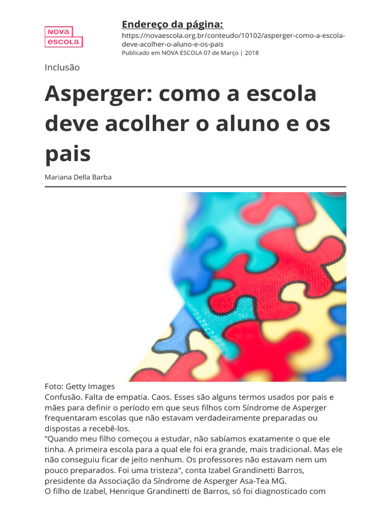 Asperger Como A Escola Deve Acolher o Aluno e Os Pais | PDF | Espectro ...