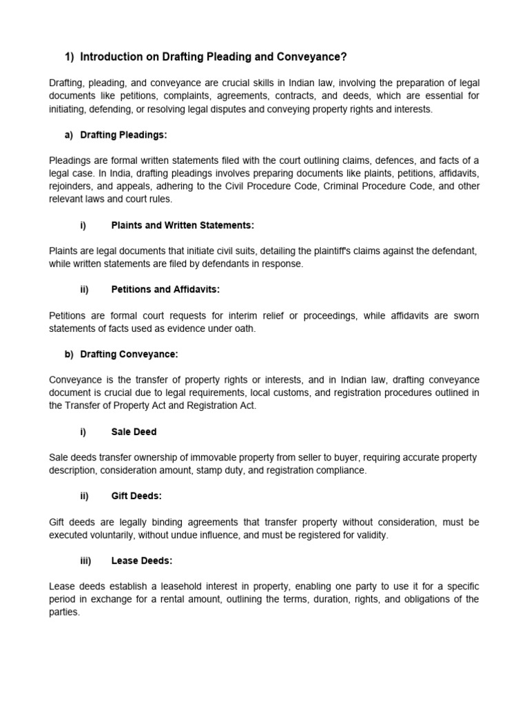 Drafting Pleading and Conveyance | Download Free PDF | Pleading | Conveyancing