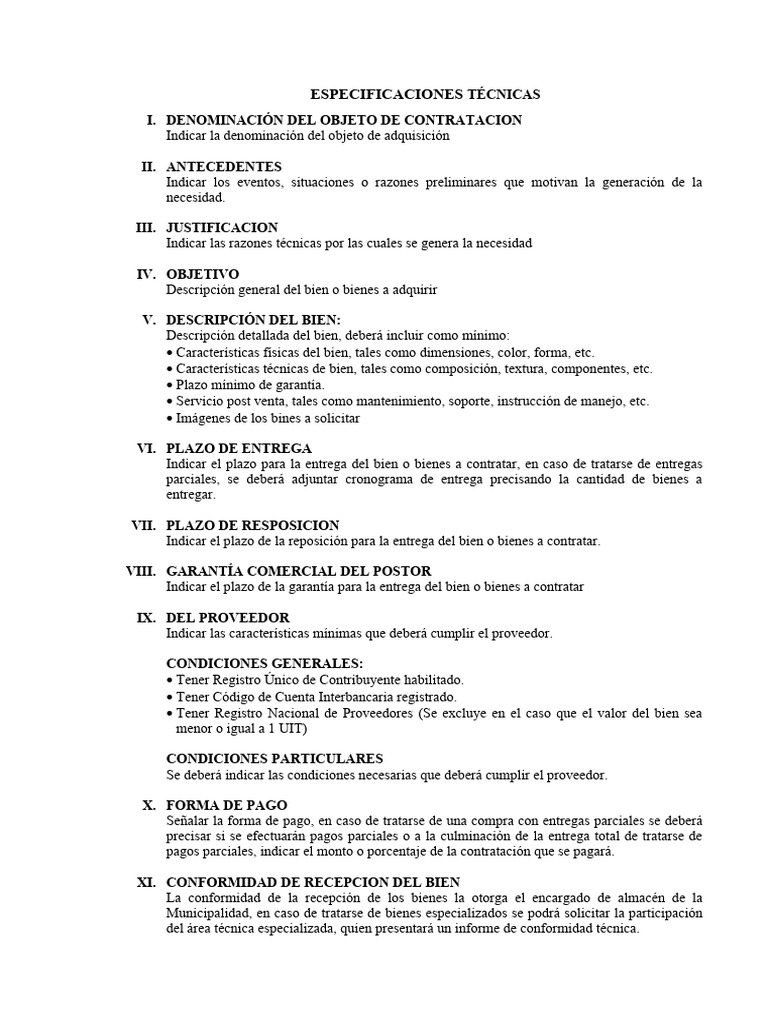Especificaciones Tecnicas para Bienes | PDF | Tecnología