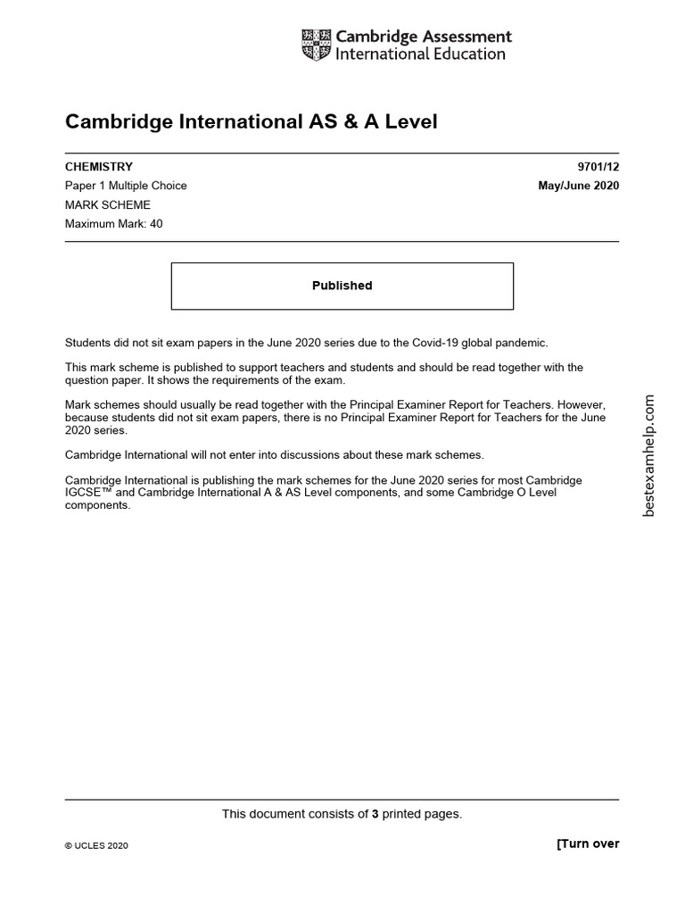 Cambridge International AS & A Level: Chemistry 9701/12 May/June 2020 ...
