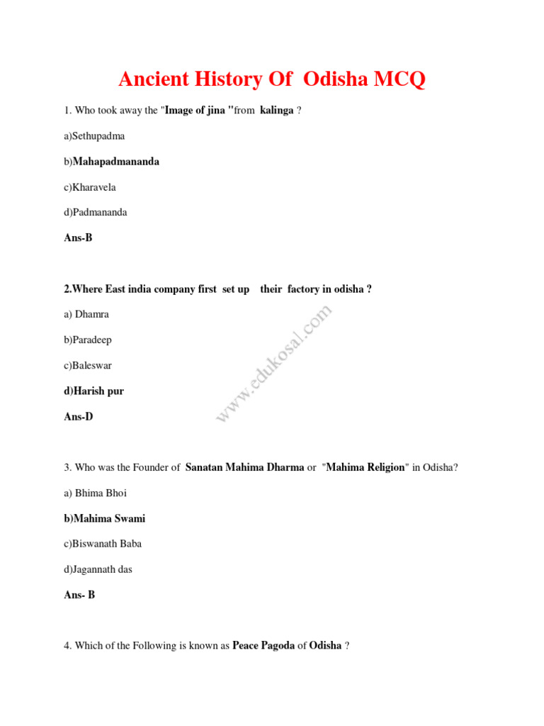 Odisha History MCQ Notes @tapaswi ?? | PDF