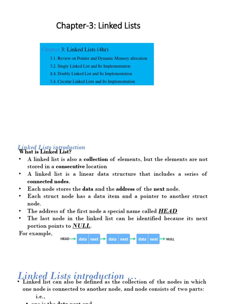 Chapter-3 Linked Lists Lecture Note by SHMDCH | PDF | Pointer (Computer Programming) | Computer Data