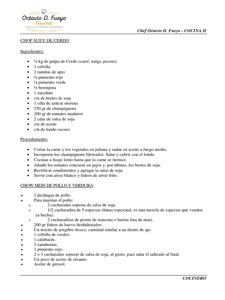 CLASE CHOP SUEY 2 | PDF | Cocinando | Alimentos