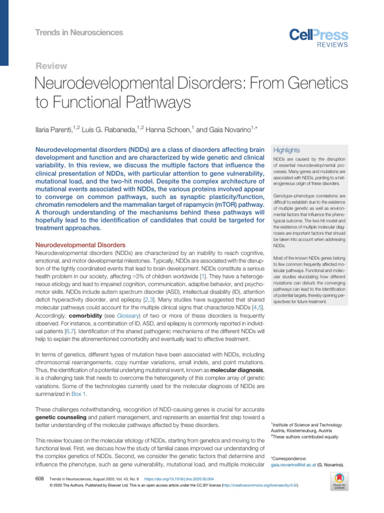 Neurodevelopmental Disorders From Genetics To Fun | PDF | Mutation ...