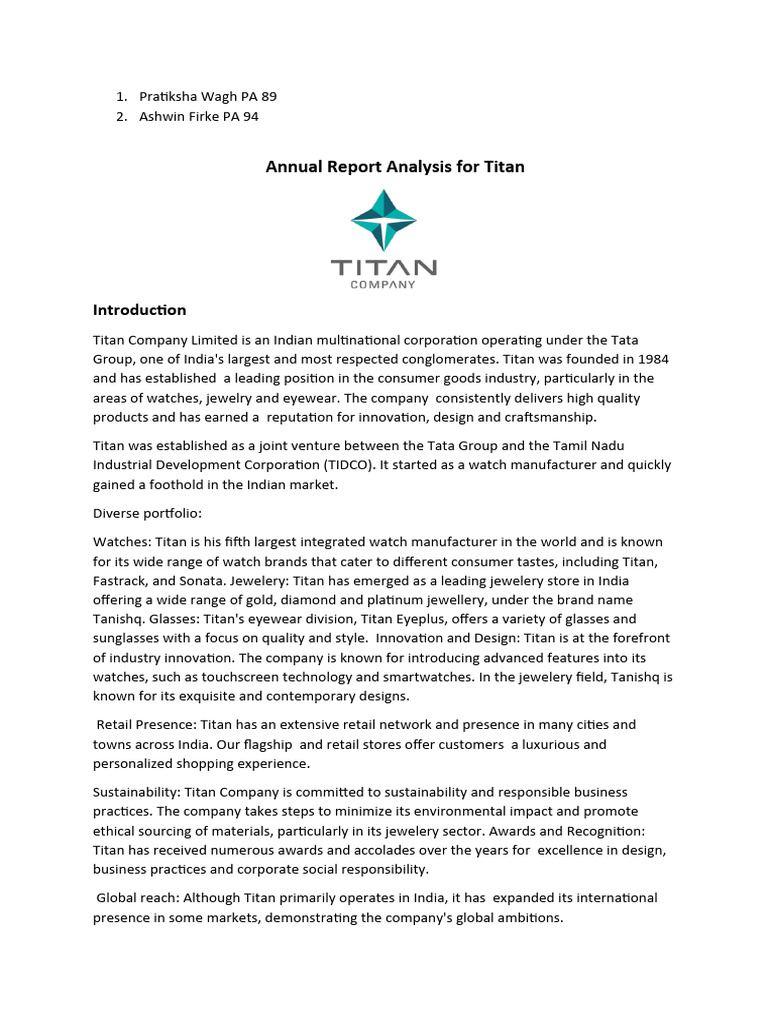 Titan Company Annual Report 2023 Analysis | PDF | Dividend | Auditor's ...