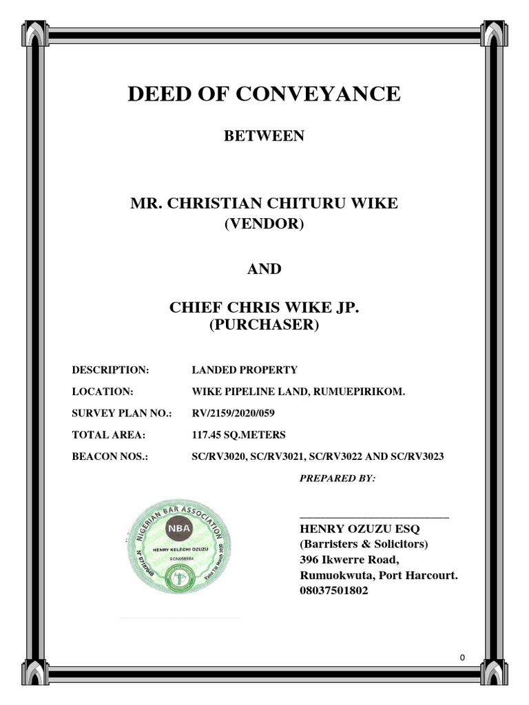 DEED OF CONVEYANCE MRS. OKWUDIRI New1 - For Merge | PDF | Deed ...