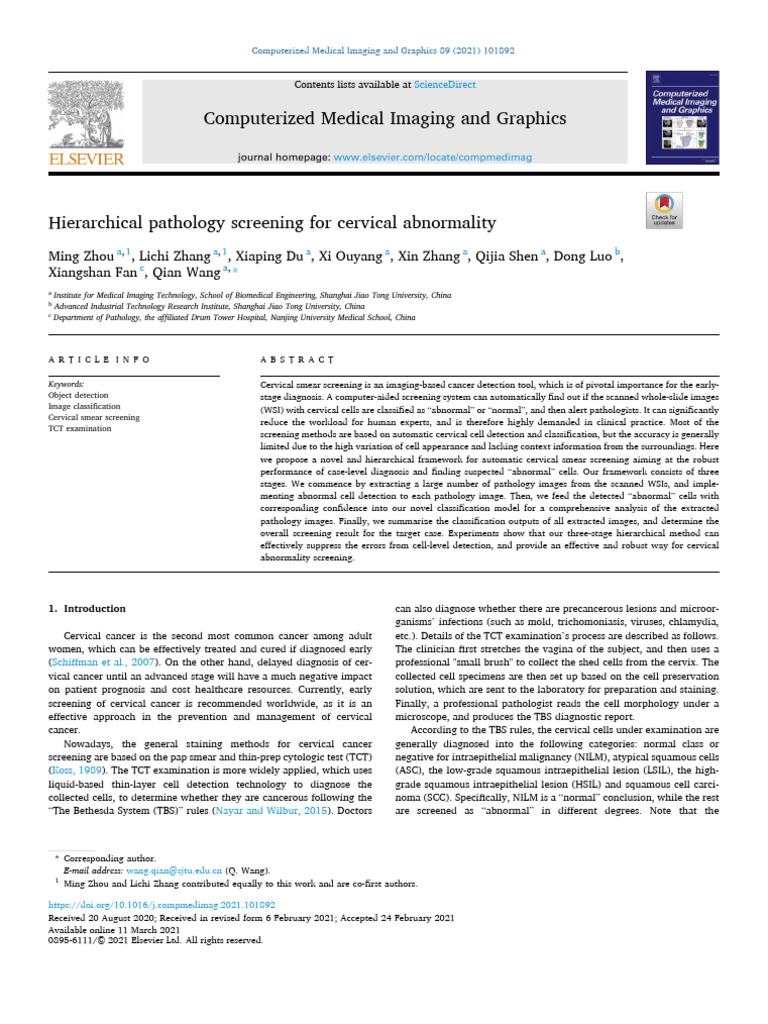 Hierarchical Pathology Screening For Cervical Abnormality | PDF | Statistical Classification ...