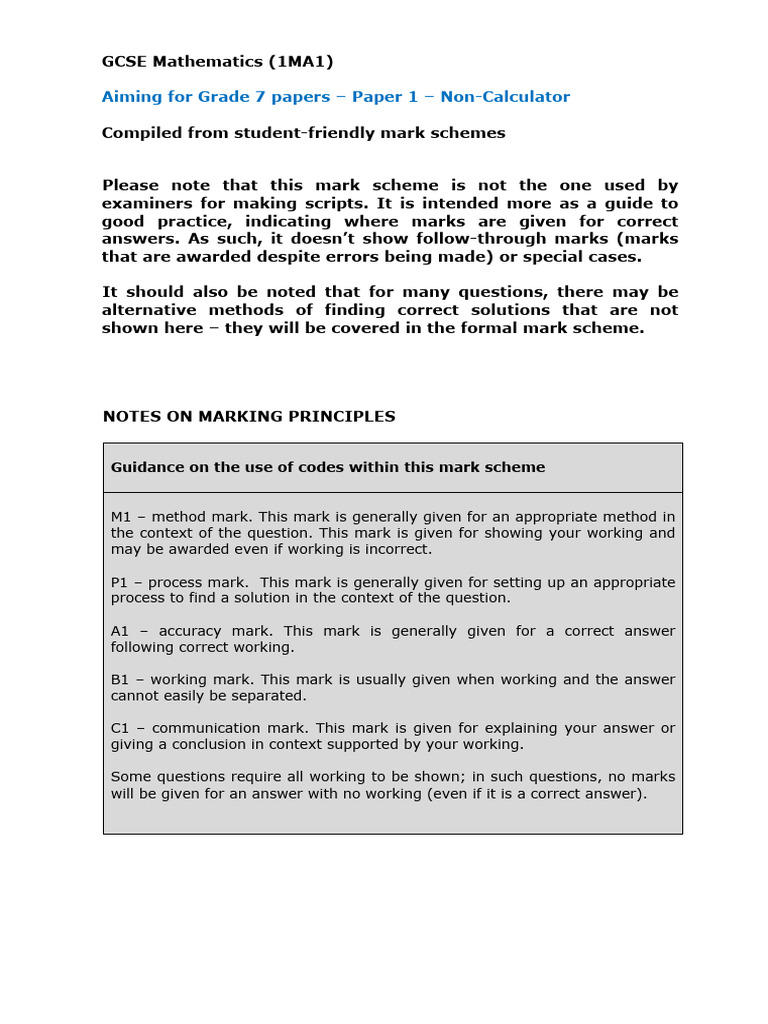 G7 Paper 1 Non Calc MS | Download Free PDF | Triangle | Perpendicular