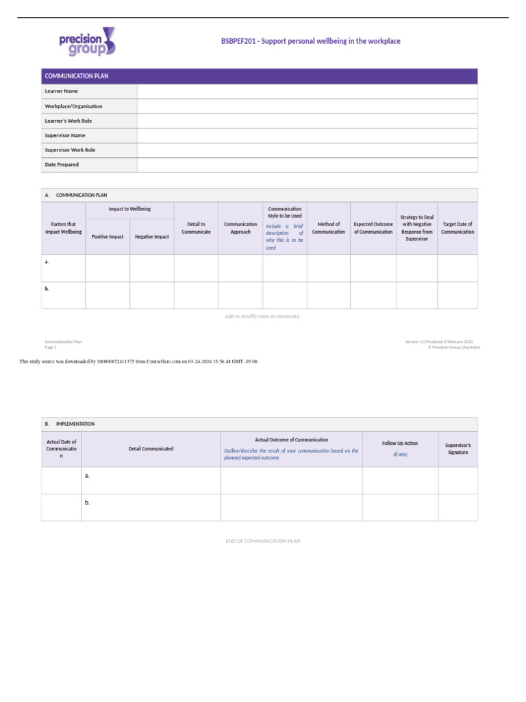 Personal Wellbeing Communication Plan | PDF | Social Psychology ...