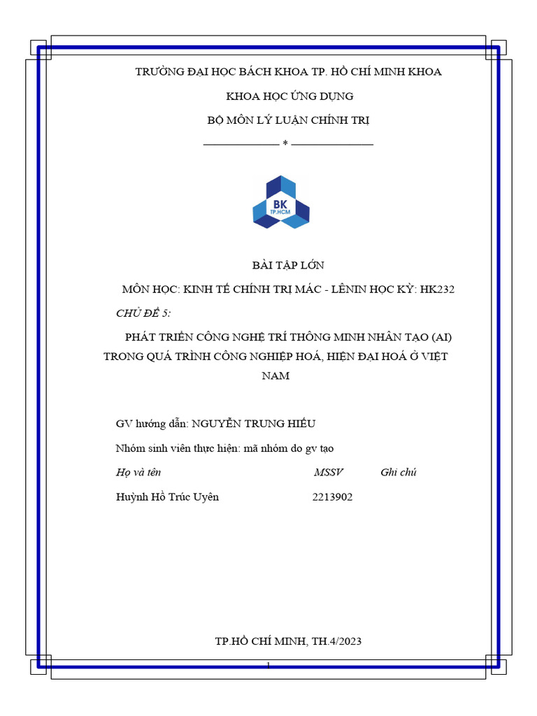 (HK232) BTL - Chủ đề 5 - Trang bìa | PDF