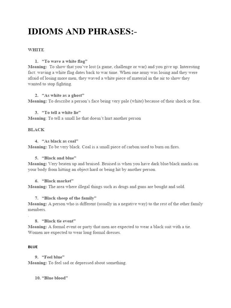 IDIOMS AND PHRASES | PDF | Black