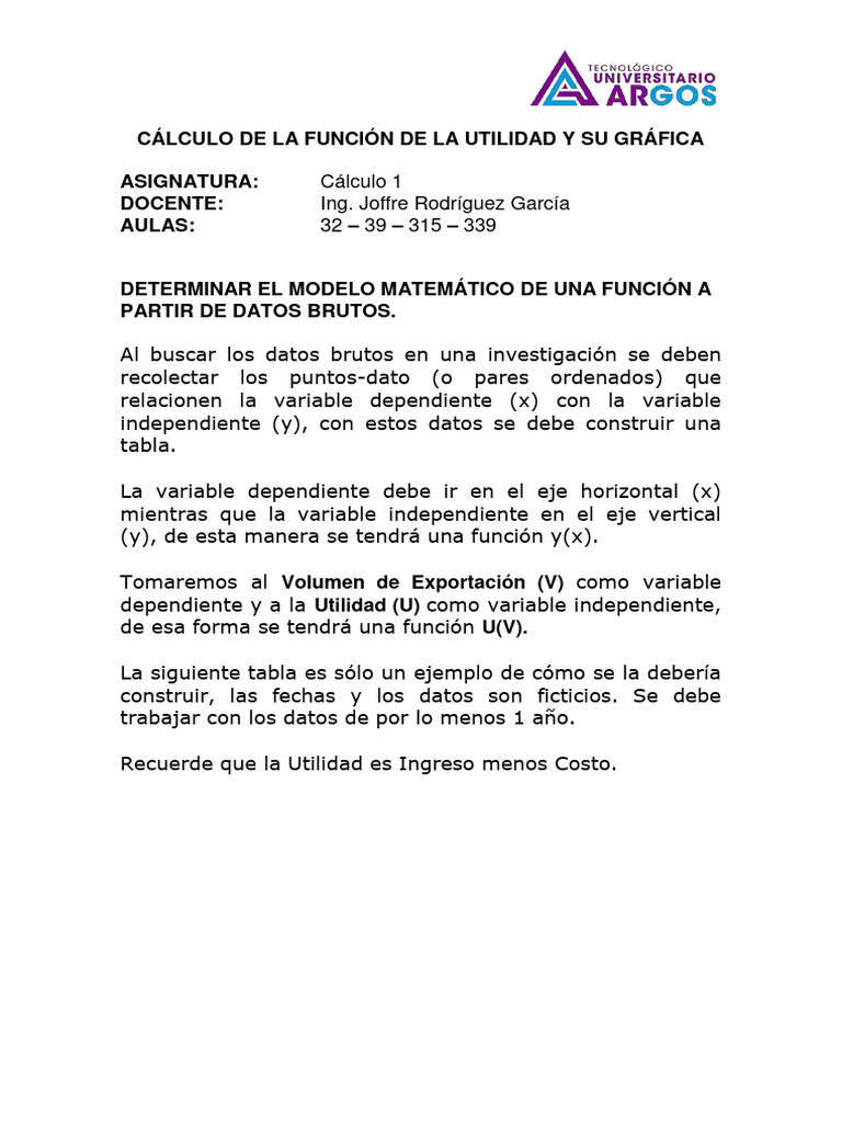 Determinar El Modelo Matemático De Una Función A Partir De Datos Brutos