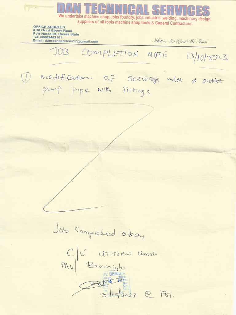 Job Completion Note | PDF