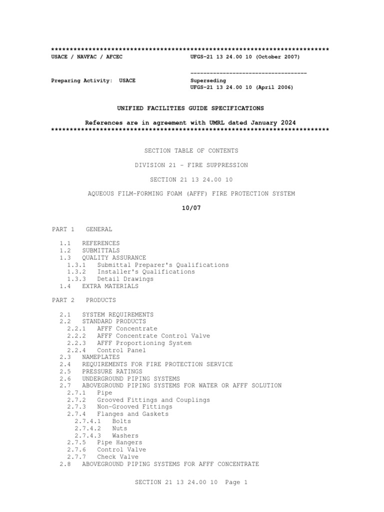 AFFF Fire Protection System Guidelines | PDF | Fire Sprinkler System ...