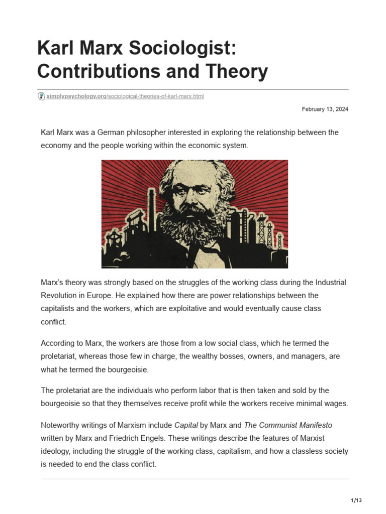 Karl Marx Sociologist Contributions and Theory | PDF | Marxism | Karl Marx