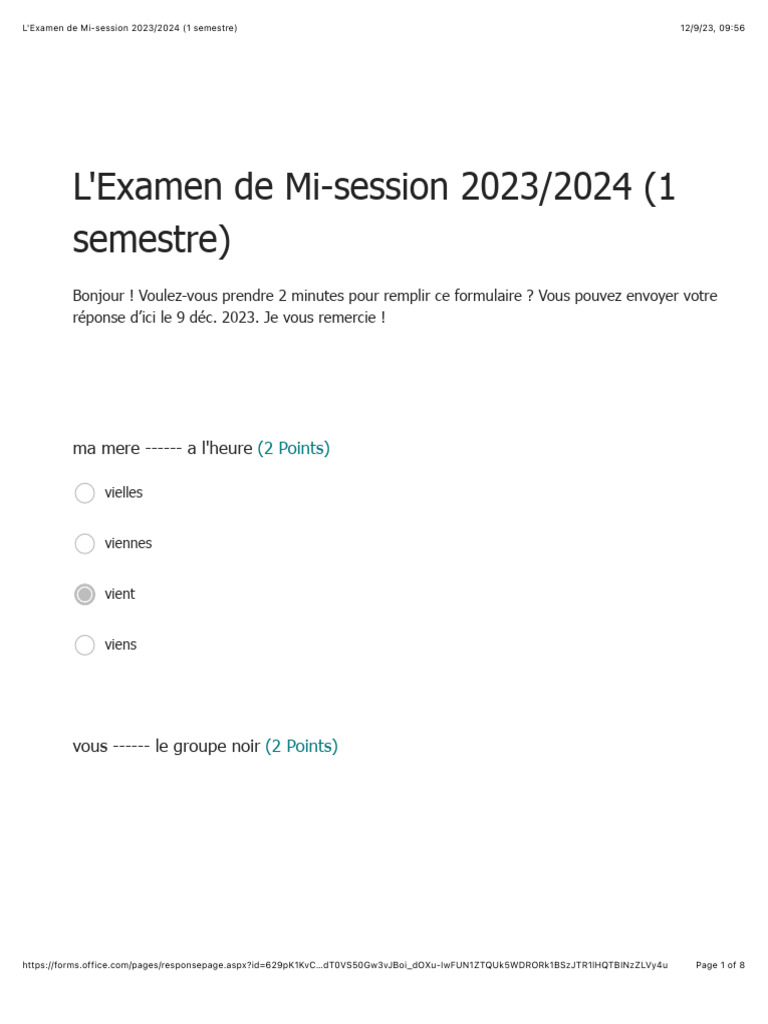 L'Examen de Mi-Session 2023:2024 (1 Semestre) | PDF | Phonetics