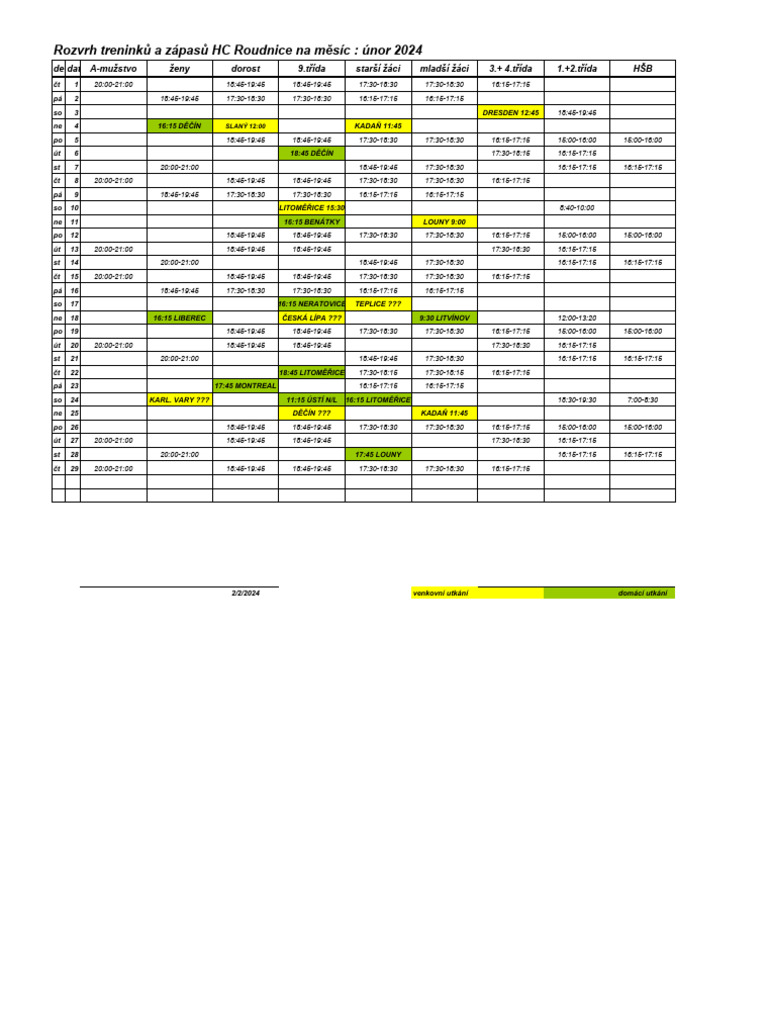 Rozvrh HC 022024 | PDF
