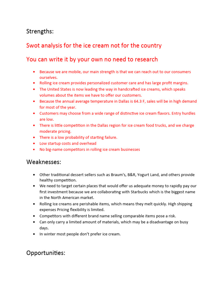SWOT Analysis of Rolling Ice Cream | PDF | Pricing | Ice Cream