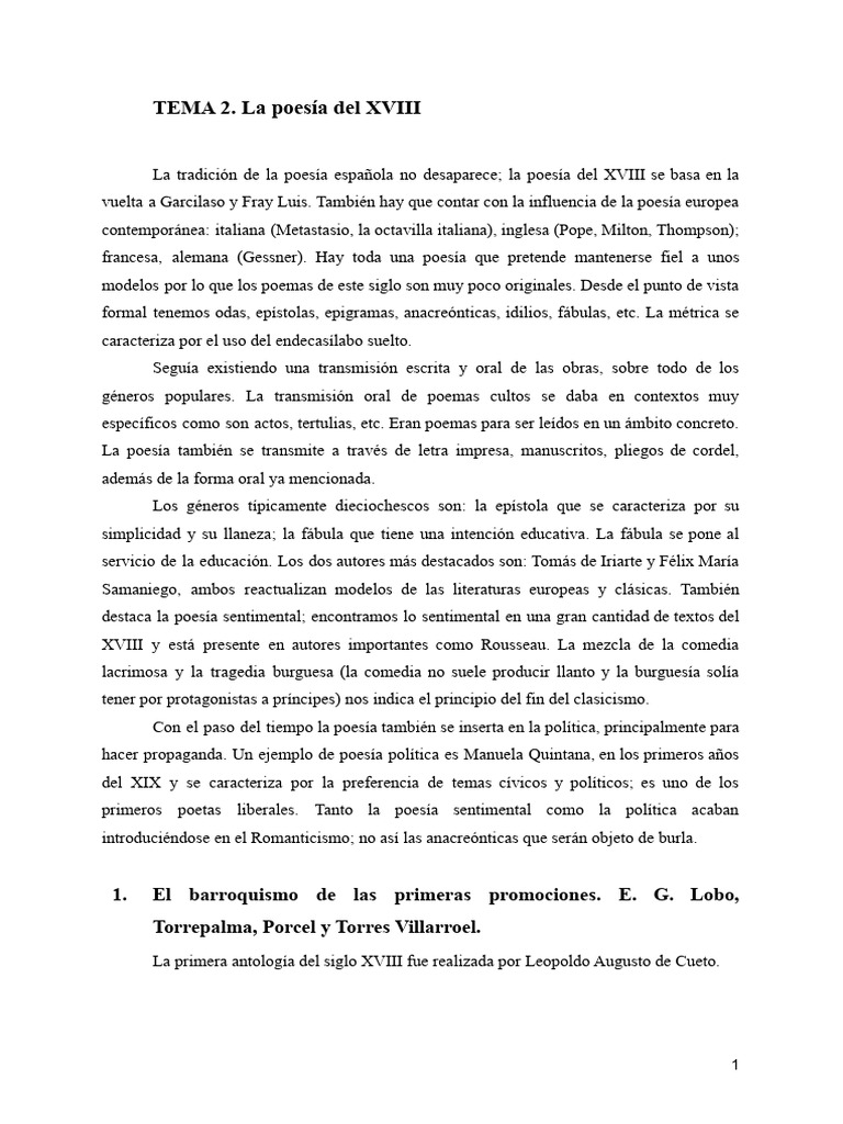 Tema 2 XVIII | PDF | Poesía | Fábula