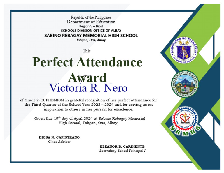 Q2 CERT PERFECT ATTENDANCE Nero | PDF