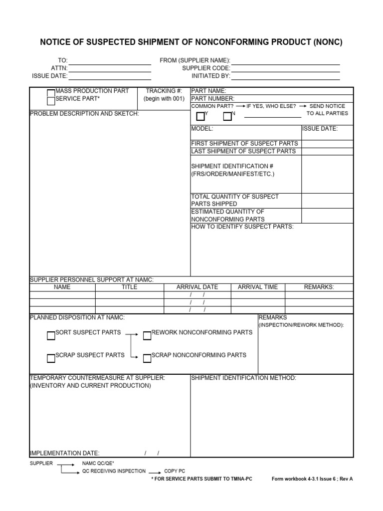 Notice of Suspected Nonconforming Parts | PDF