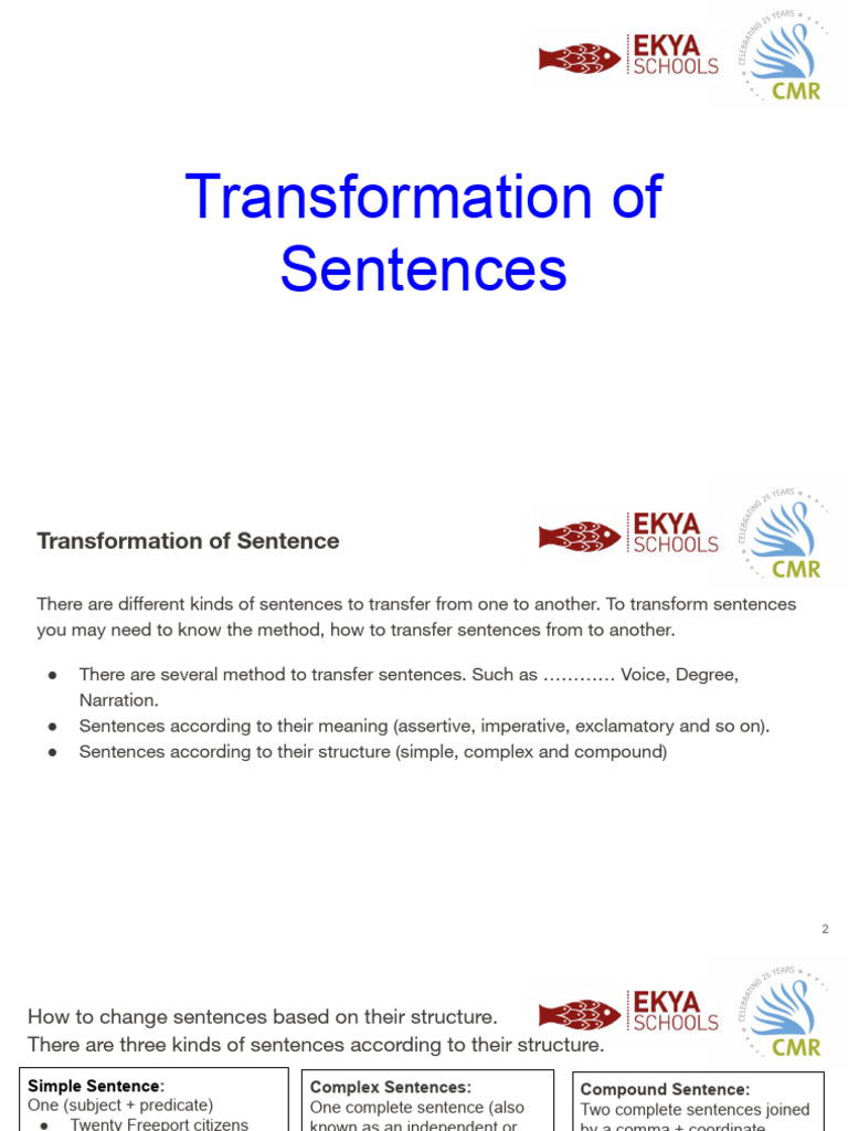 Transformation of Sentences - Simple Compound Complex | PDF | Semantic Units | Languages