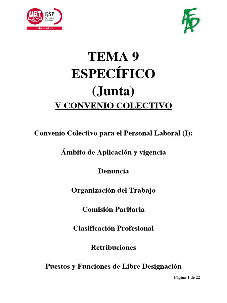 Tema 9 Personal Laboral Junta. V Convenio Colectivo | PDF | Derecho laboral | Salario