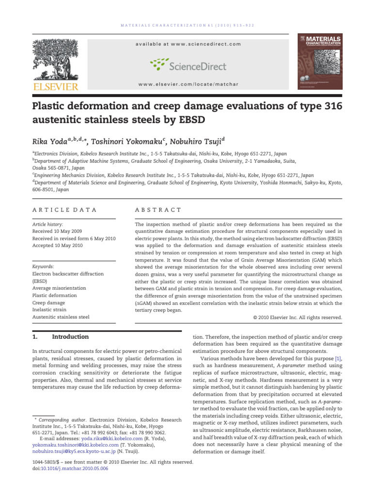 Plastic Deformation and Creep Damage Evaluations of Type 316 Austenitic ...