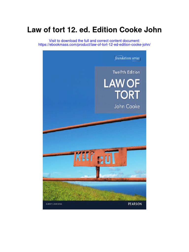 Law of Tort 12 Ed Edition Cooke John Full Chapter | PDF | Tort | Negligence Law of Tort 12 Ed Edition Cooke John Full Chapter | PDF | Tort | Negligence
