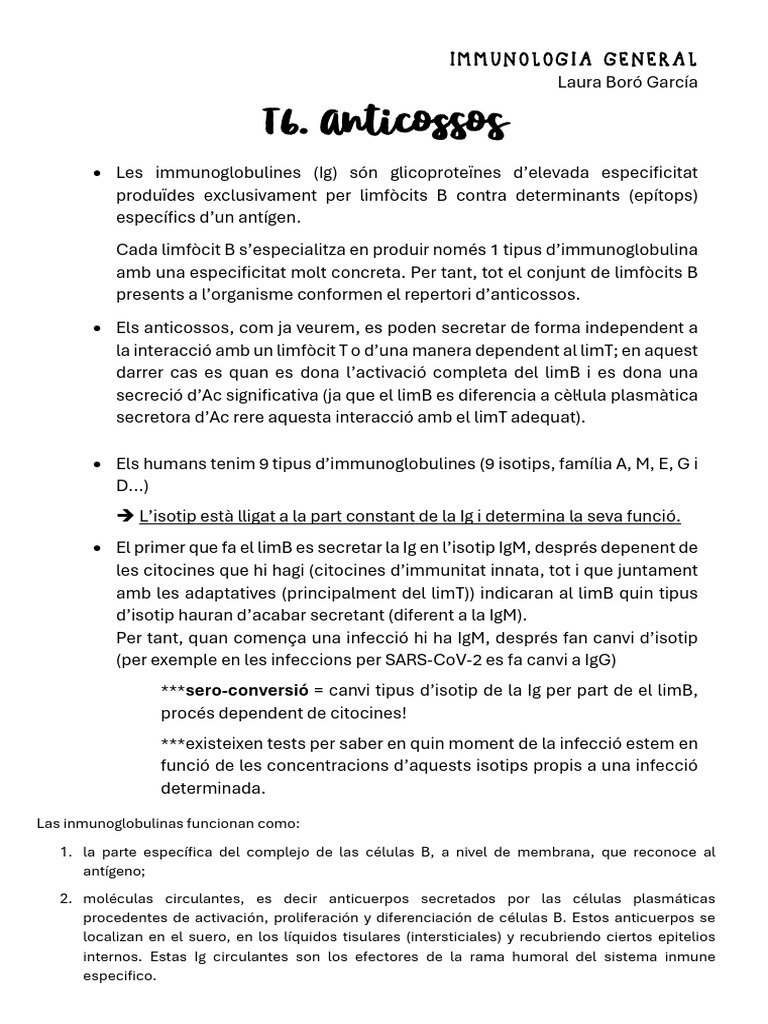 Tema 6 - Temario Inmunoglobulinas/Anticuerpos | PDF