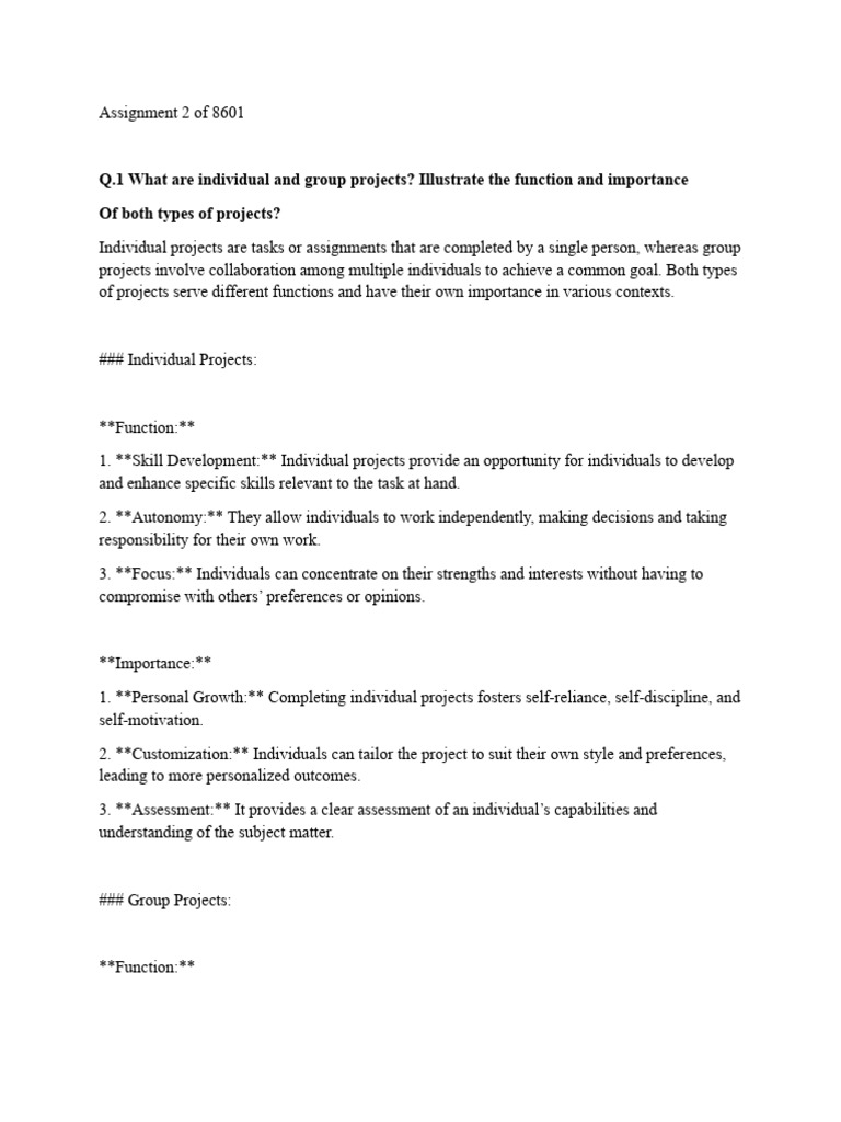 Q.1 What Are Individual and Group Projects? Illustrate The Function and ...